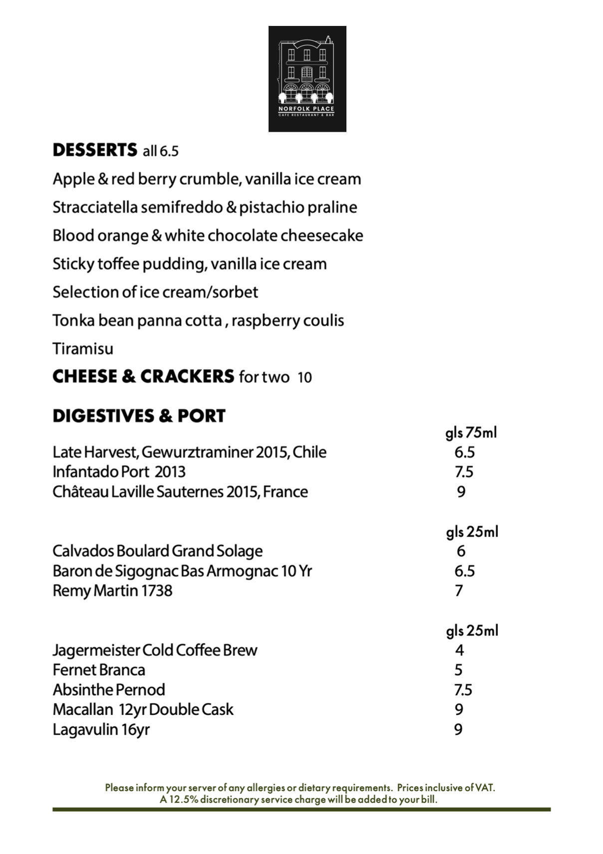 Dessert sample menu | Frontline Club